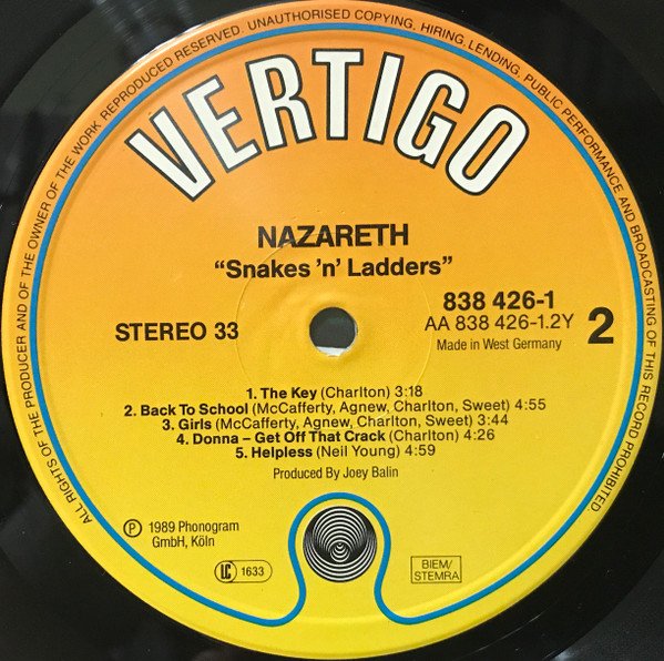 Nazareth ) ‎– Snakes 'N' Ladders Germany NM NM